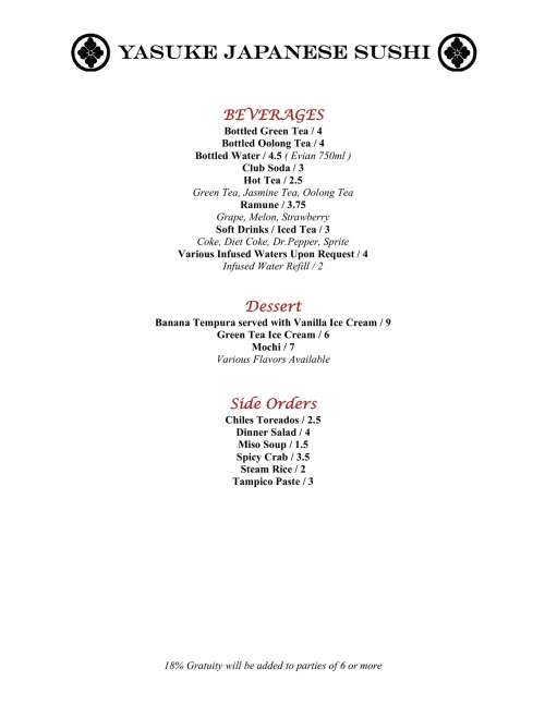 Yasuke Japanese Sushi menu in McAllen, Texas, USA