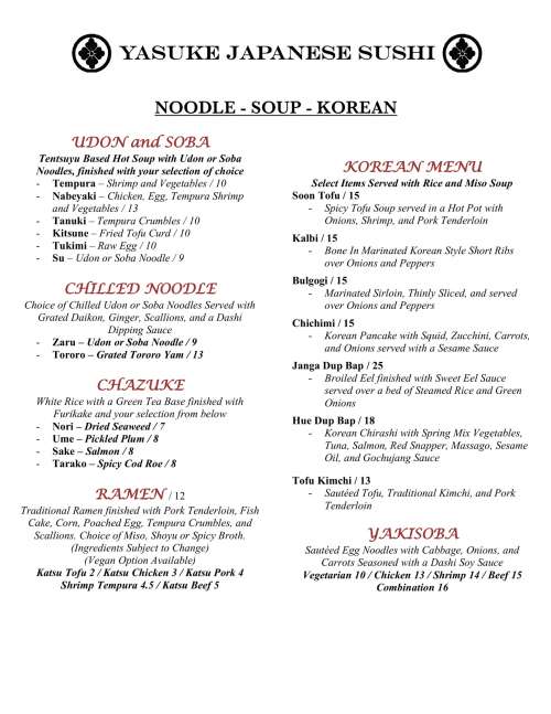 Yasuke Japanese Sushi menu in McAllen, Texas, USA