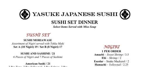 Menu for Yasuke Japanese Sushi in McAllen, TX | Sirved