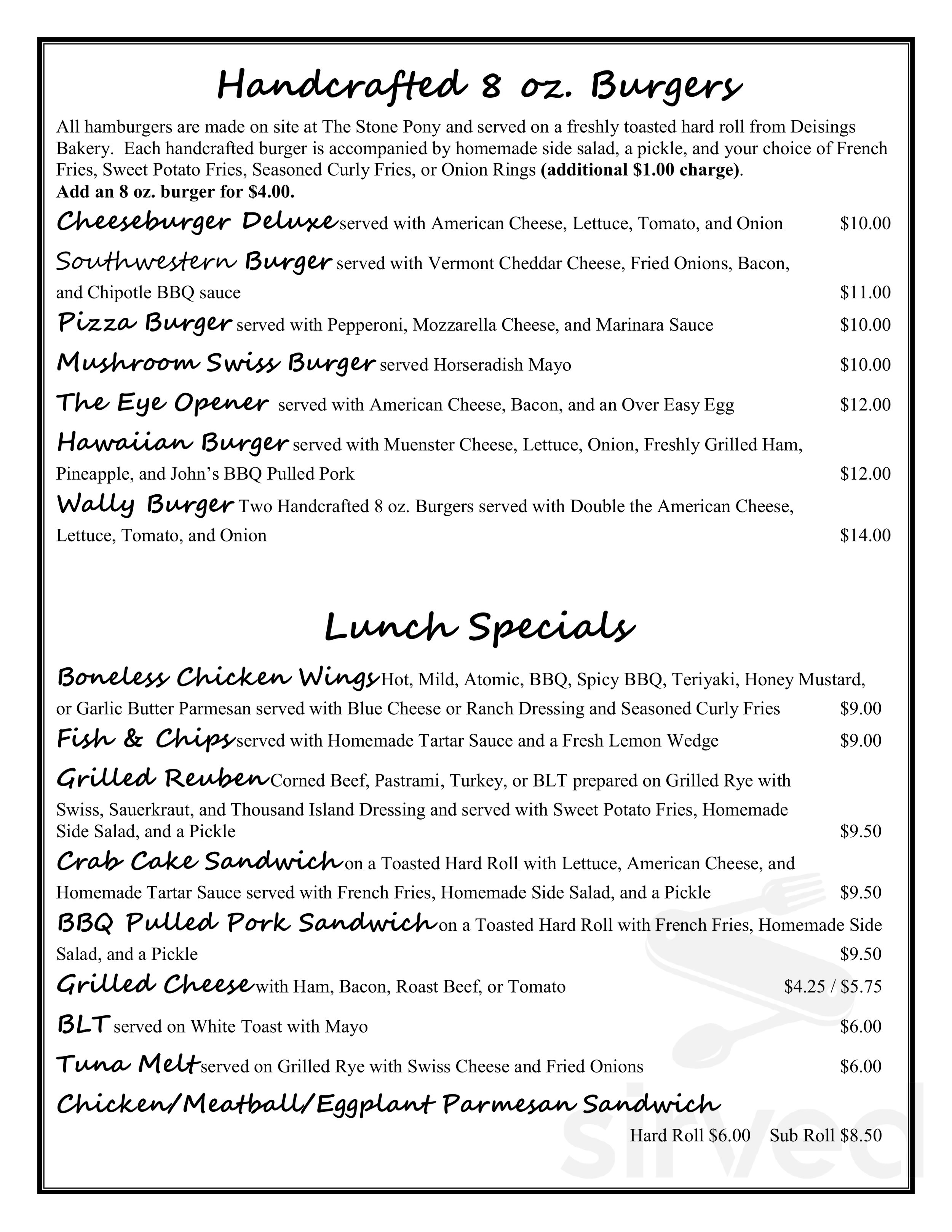 The Stone Pony Catering Co. menu in Saugerties, New York, USA
