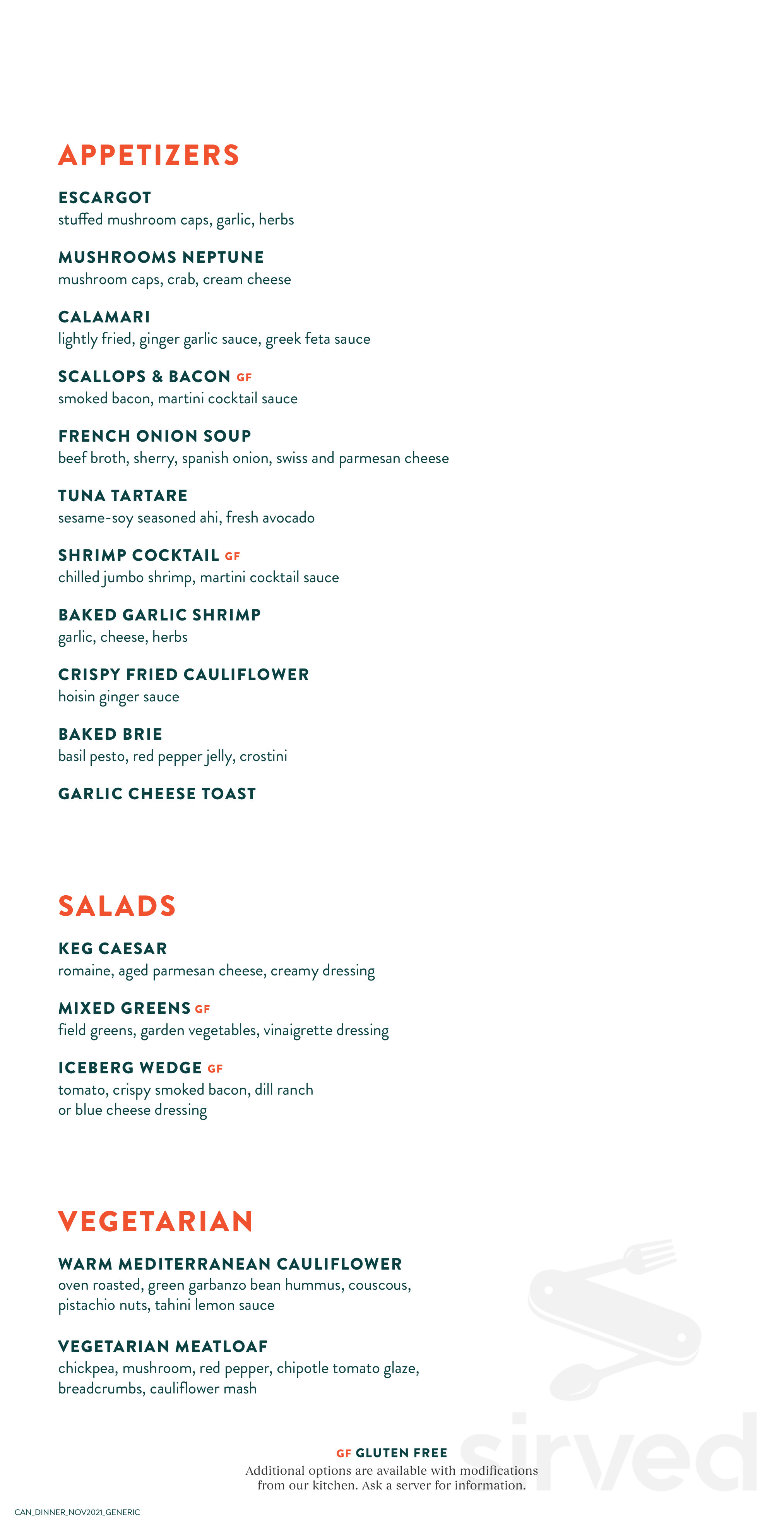 Menu - Springfield IL's The Keg | Sirved