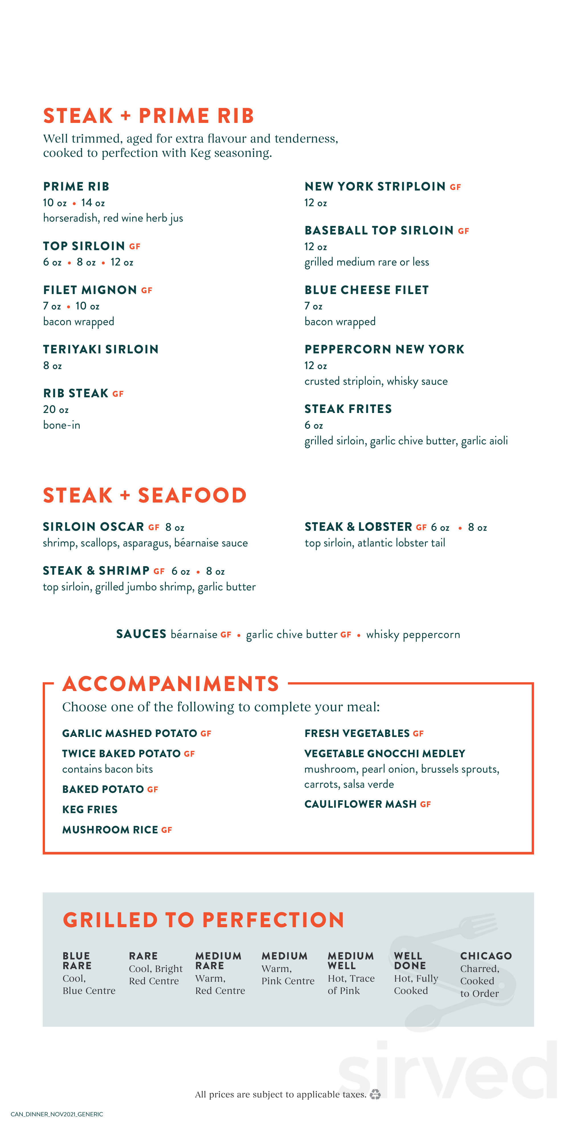 Menu - Springfield IL's The Keg | Sirved