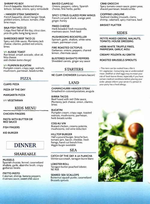 Hilltop At Montauk Manor menu in Montauk, New York, USA