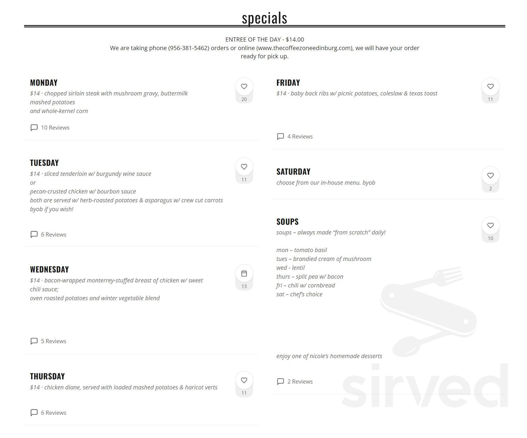 Coffee Zone menu in McAllen, Texas, USA