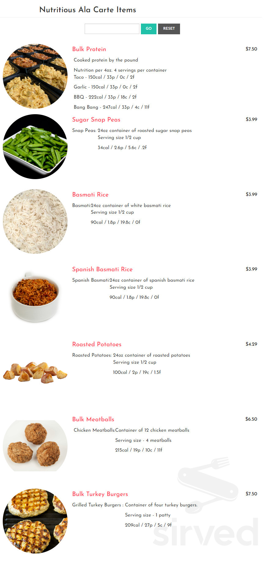 Menu - Little Rock AK's Elite Performance Meals | Sirved
