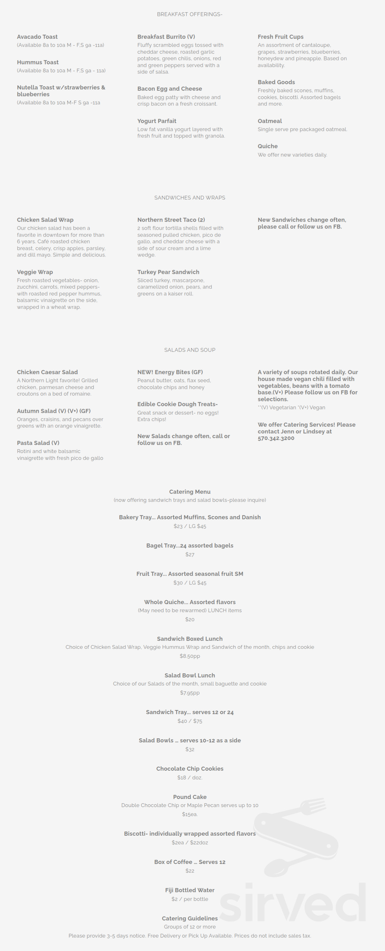 Northern Light Espresso Bar and Cafe menu in Scranton, Pennsylvania, USA