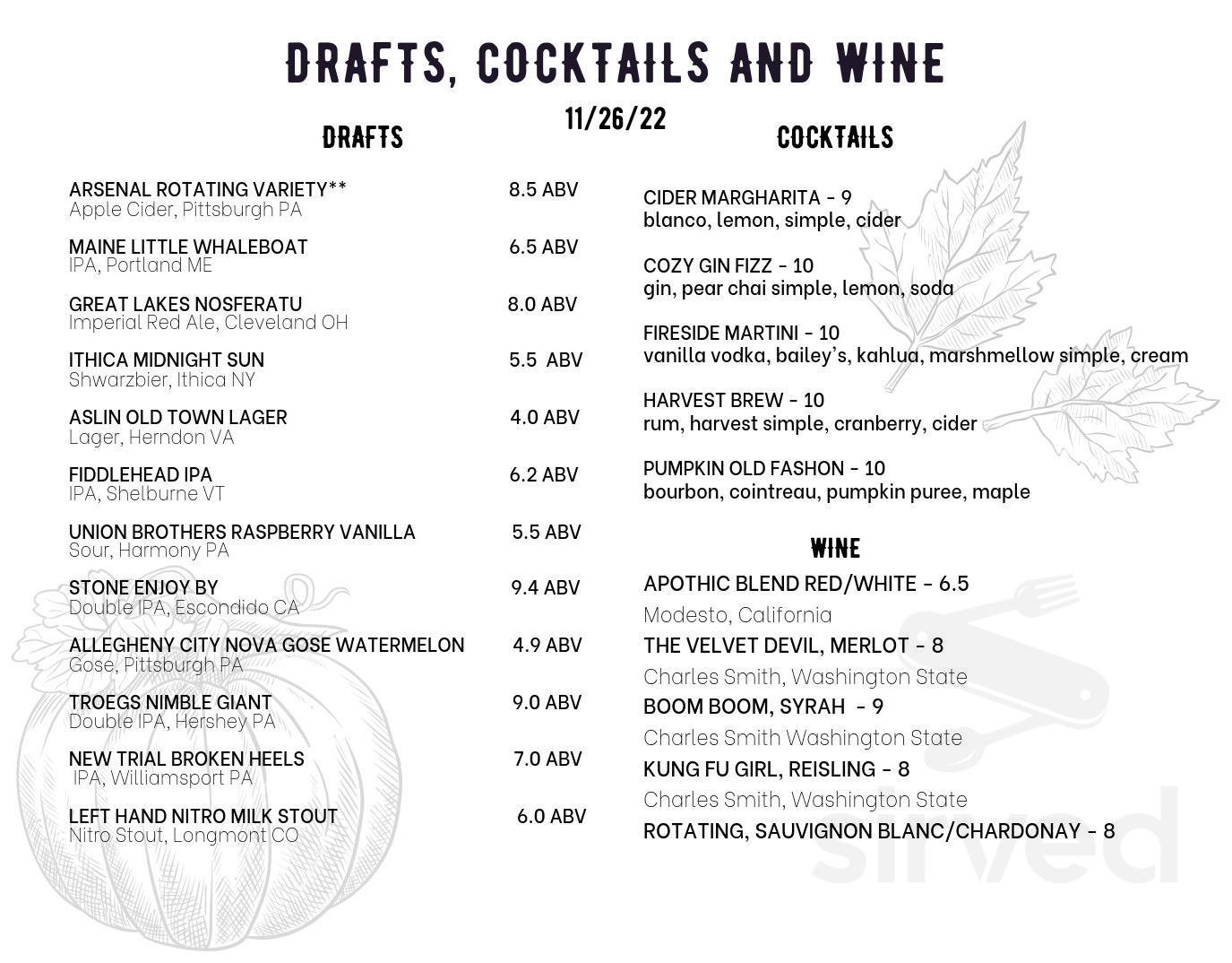 Menu for Bridgetown Taphouse in Ambridge, PA | Sirved