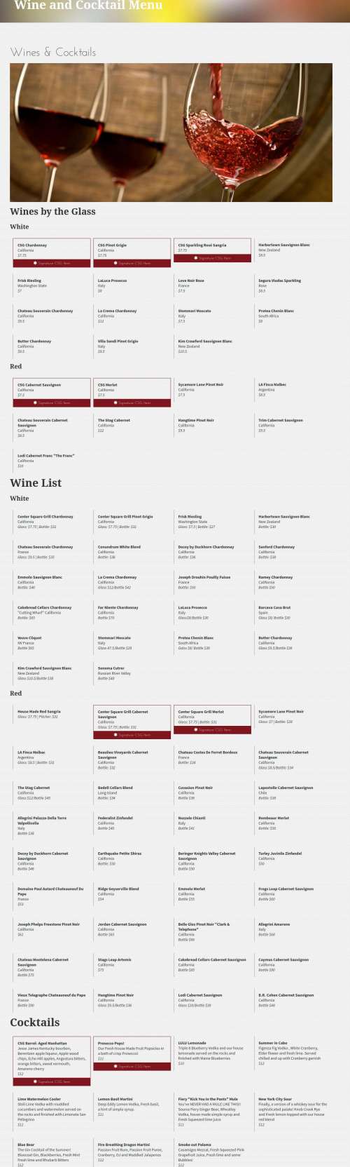 Center Square Grill menu in East Longmeadow, Massachusetts, USA