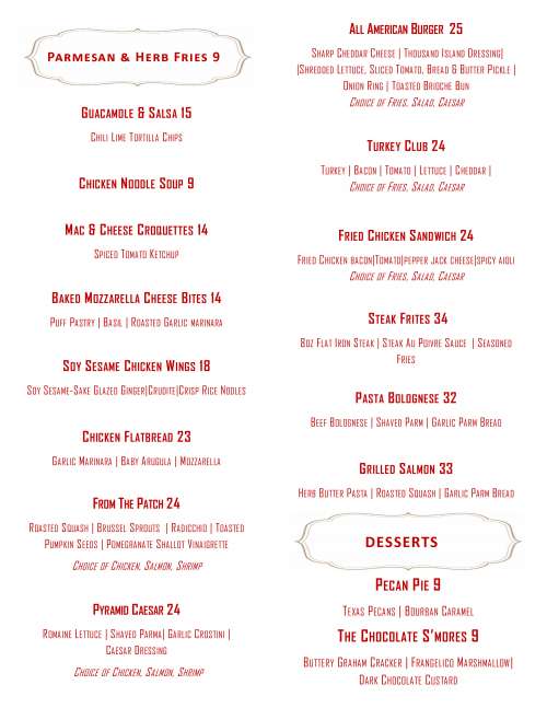 Lobby Bar menu in Dallas, Texas, USA