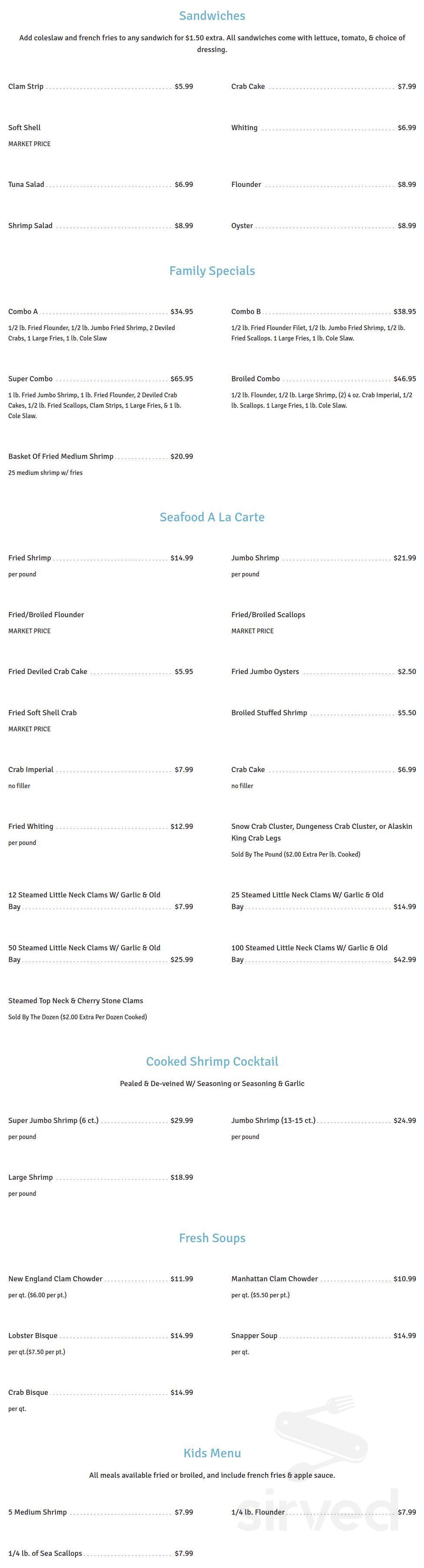 Menu - Northfield NJ's Bob's Seafood Market of Northfield | Sirved