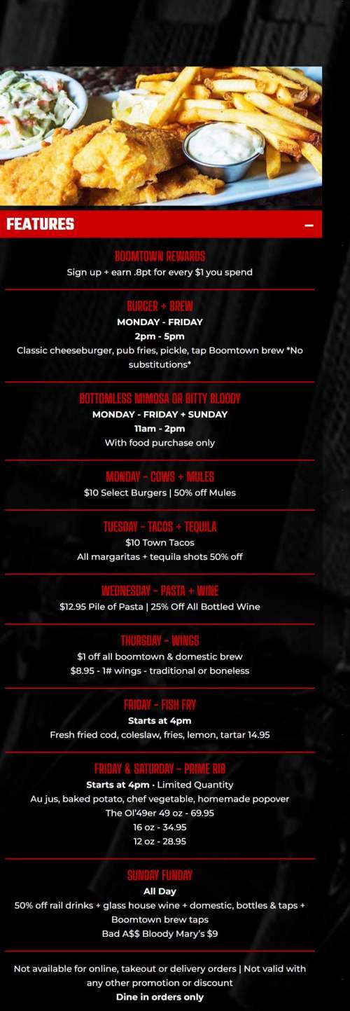 BoomTown Woodfire Bar & Grill | Duluth, MN menu in Duluth, Minnesota, USA