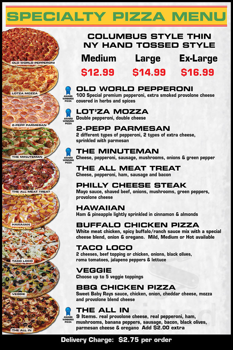 Minuteman Pizza menus in Columbus, Ohio, United States