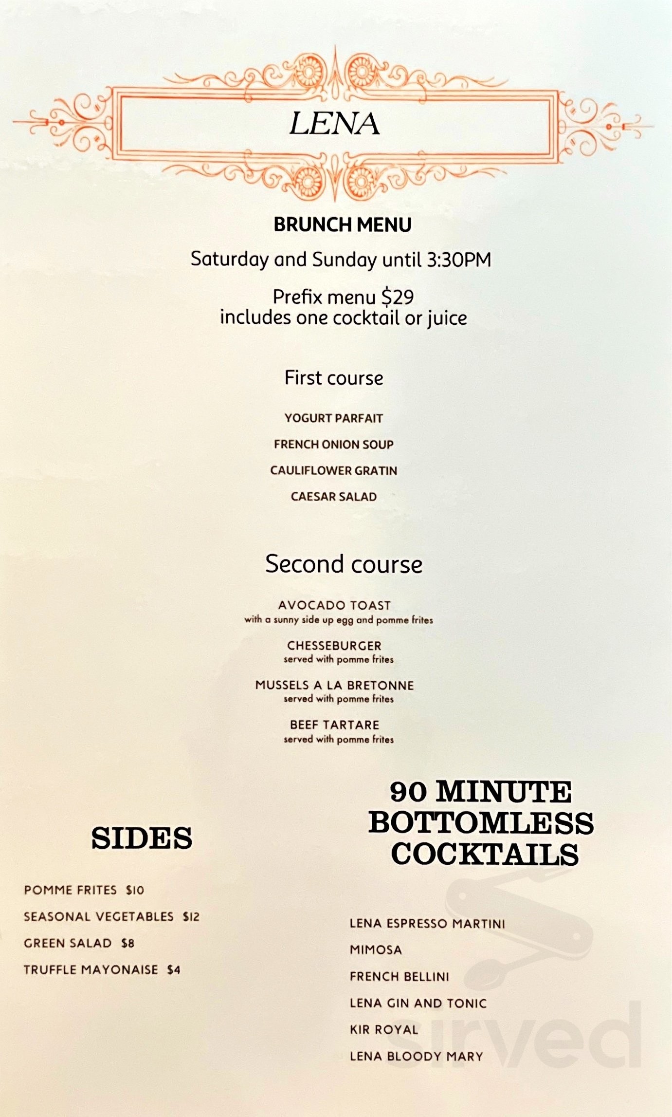 Lena menu in New York, New York, USA