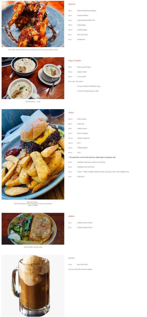 Weir on 66 menu in Cuba, Missouri, USA