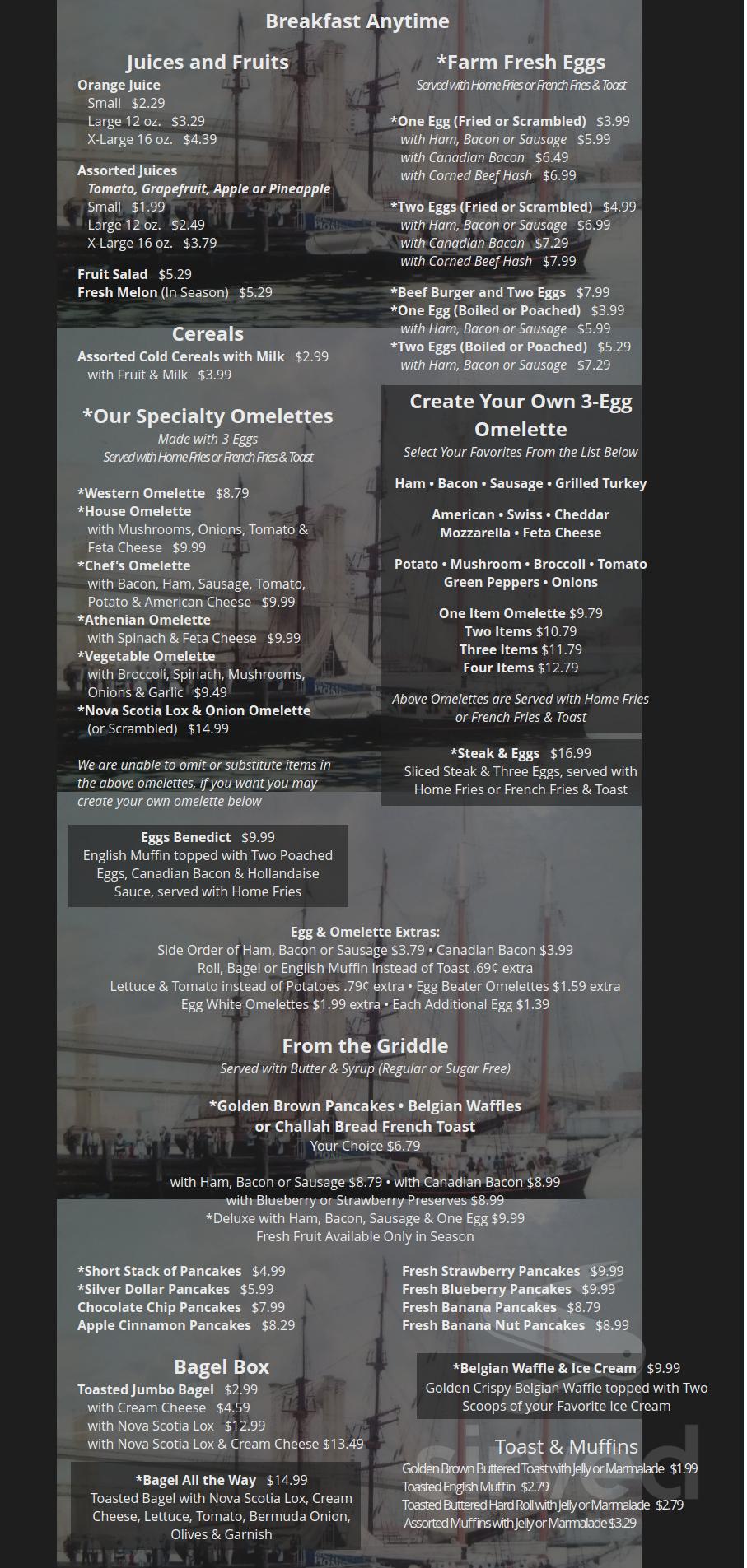 Seaport Diner menus in Port Jefferson Station, New York, United States