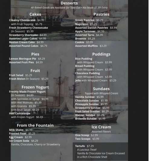 Seaport Diner menu in Port Jefferson Station, New York, USA