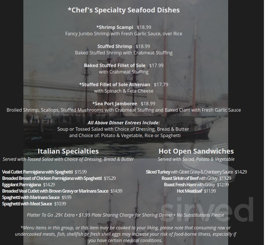 Menu for Seaport Diner in Port Jefferson Station, NY | Sirved