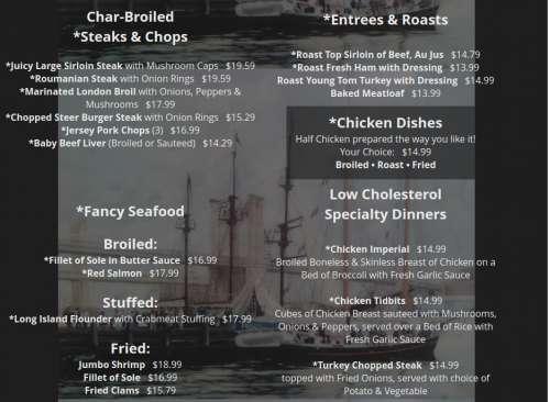 Seaport Diner menu in Port Jefferson Station, New York, USA