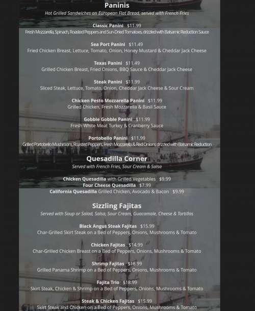 Seaport Diner menu in Port Jefferson Station, New York, USA