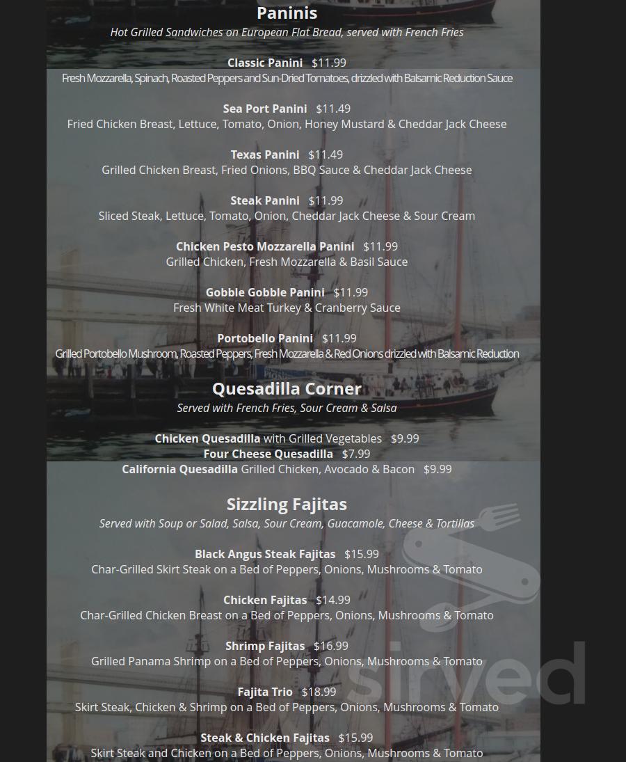 Seaport Diner menu in Port Jefferson Station, New York, USA