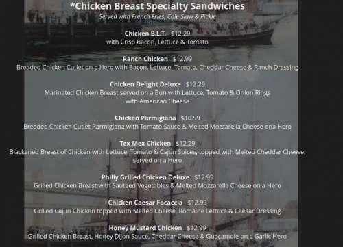 Seaport Diner menu in Port Jefferson Station, New York, USA