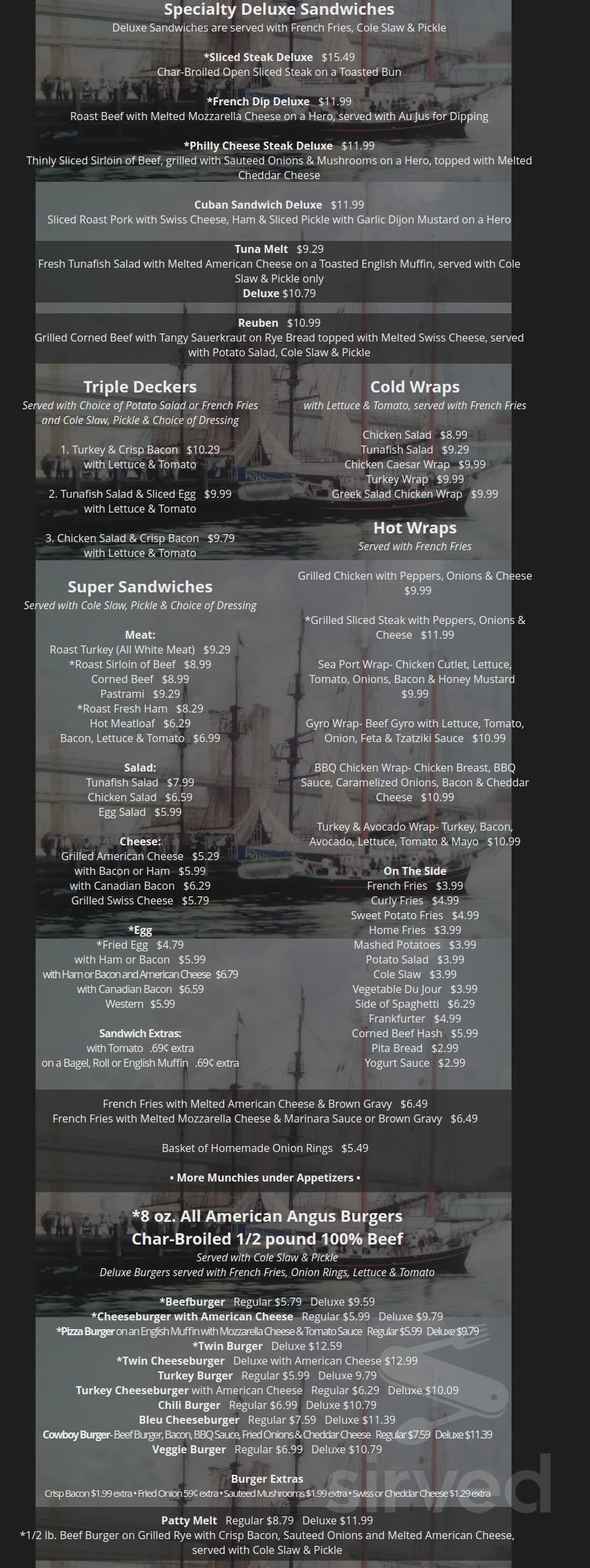 Seaport Diner menus in Port Jefferson Station, New York, United States