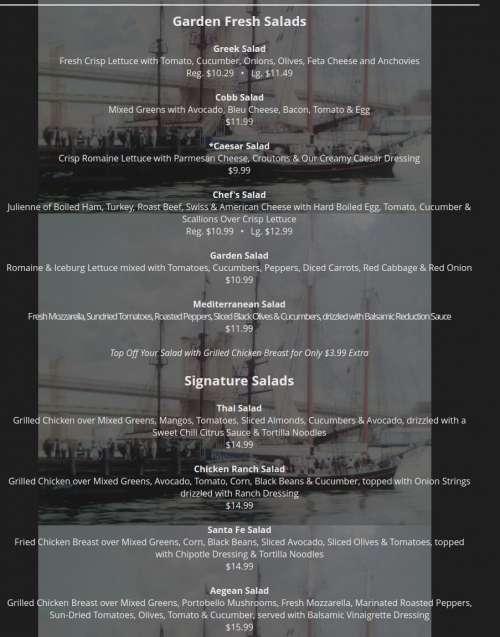 Seaport Diner menu in Port Jefferson Station, New York, USA