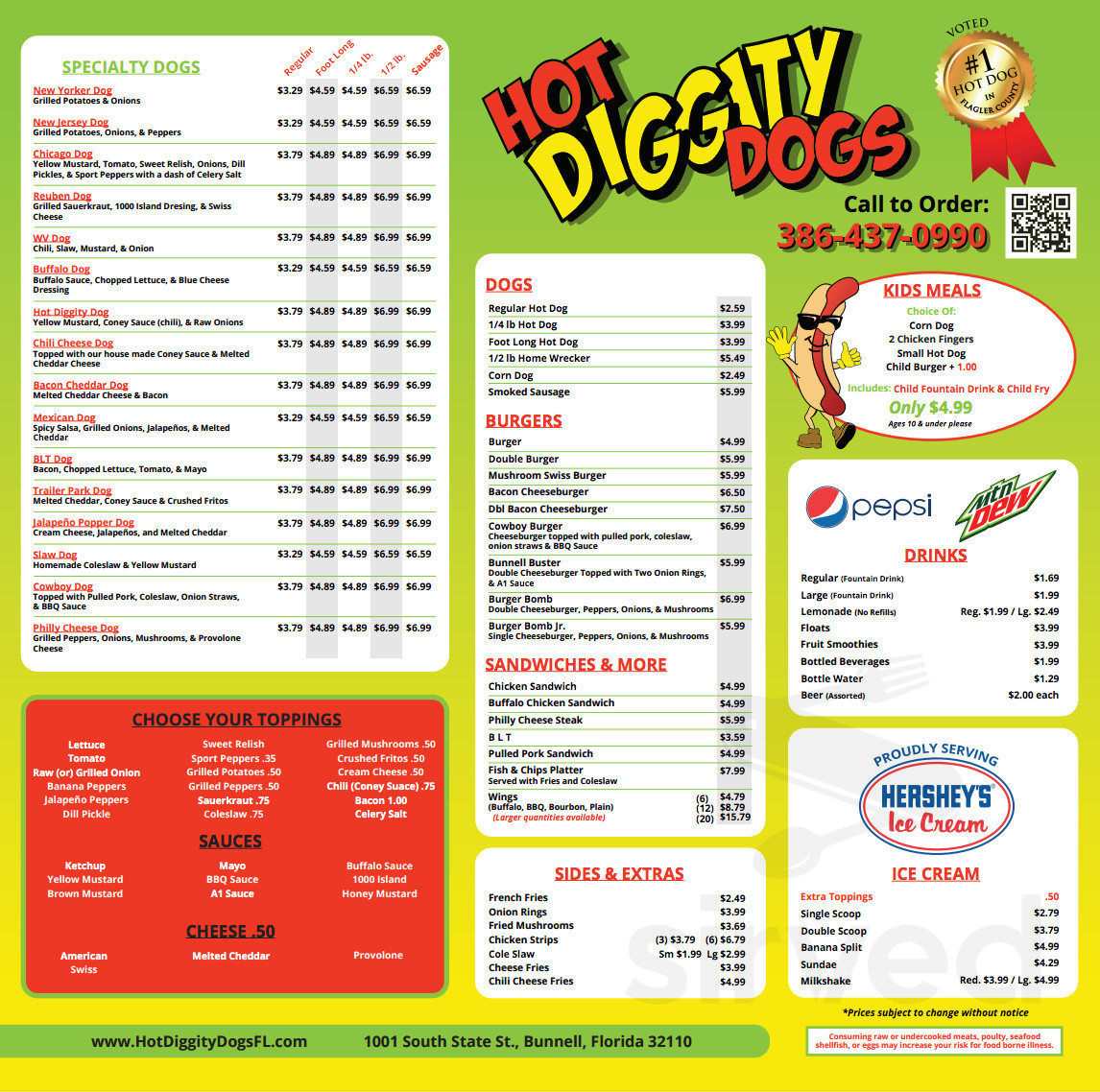 Menu for Hot Diggity Dogs in Bunnell, FL | Sirved