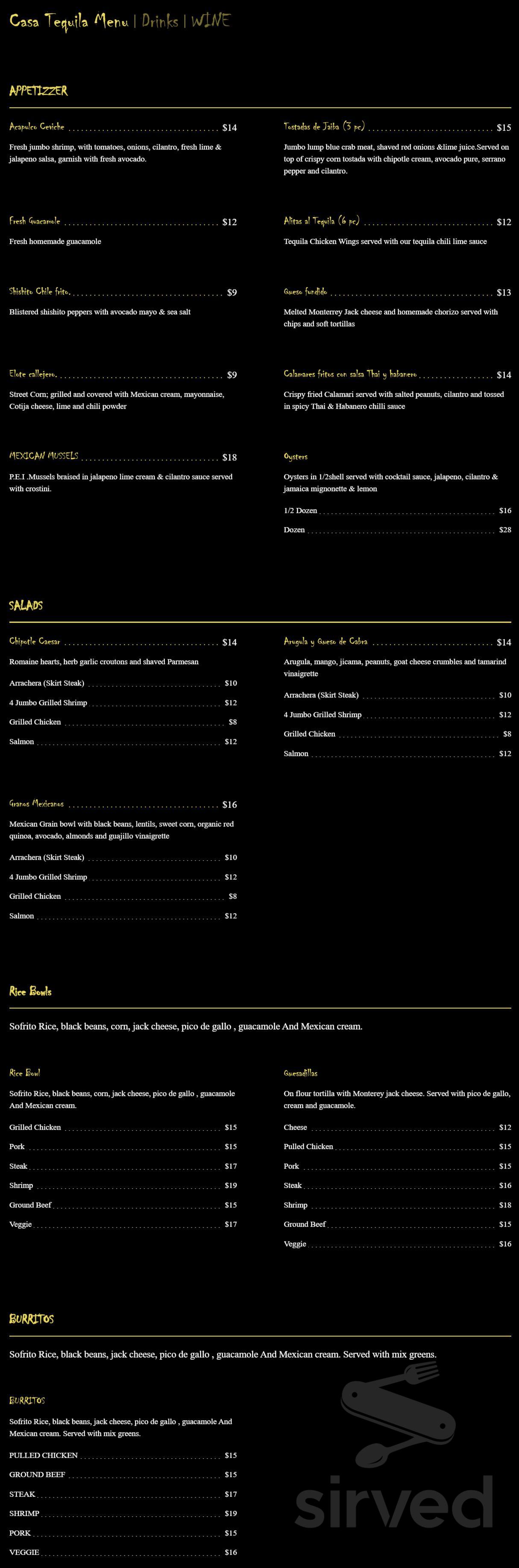 Menu - Armonk NY's Casa Tequila | Sirved