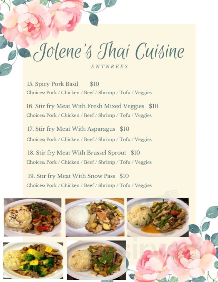 Jolene's Thai Cuisine menu in Brownwood, Texas, USA
