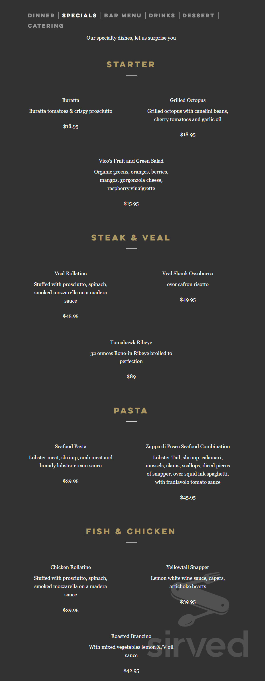 Menu - Fort Lauderdale FL's Cafe Vico Restaurant | Sirved