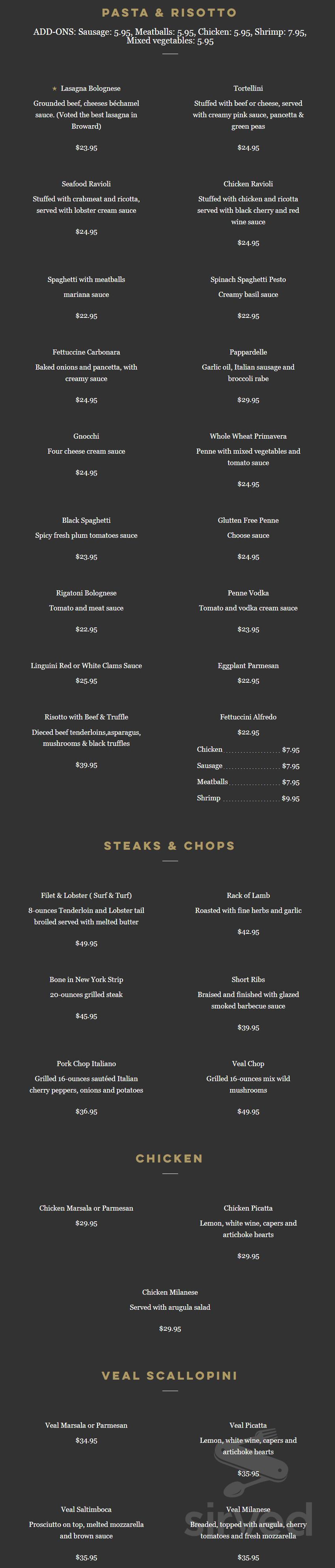 Menu - Fort Lauderdale FL's Cafe Vico Restaurant | Sirved