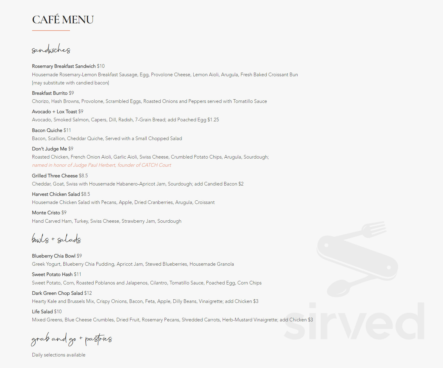 Freedom a la Cart Cafe + Bakery menu in Columbus, Ohio, USA