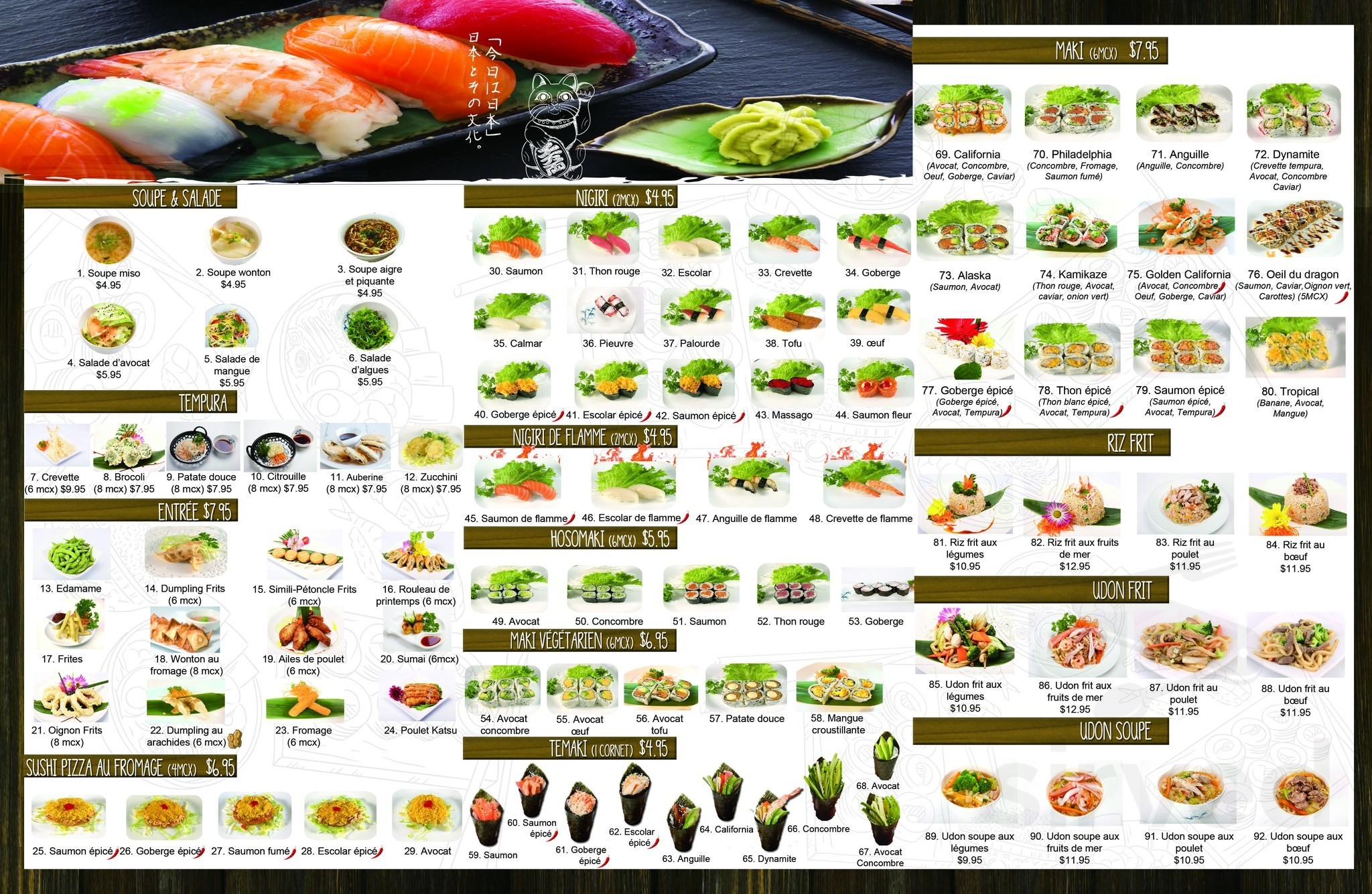 ITACHO SUSHI À VOLONTÉ menu in Trois-Rivières, Quebec, Canada