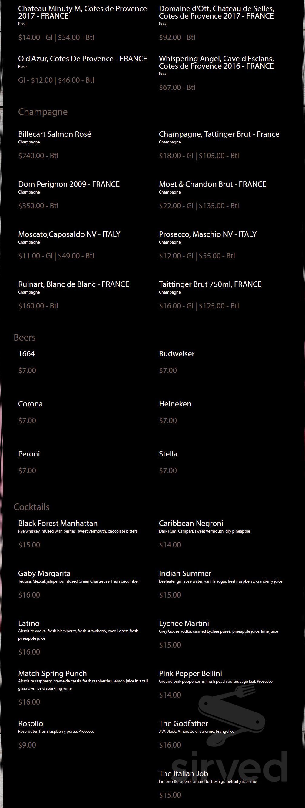 Call Me Gaby menu in Miami Beach, Florida, USA