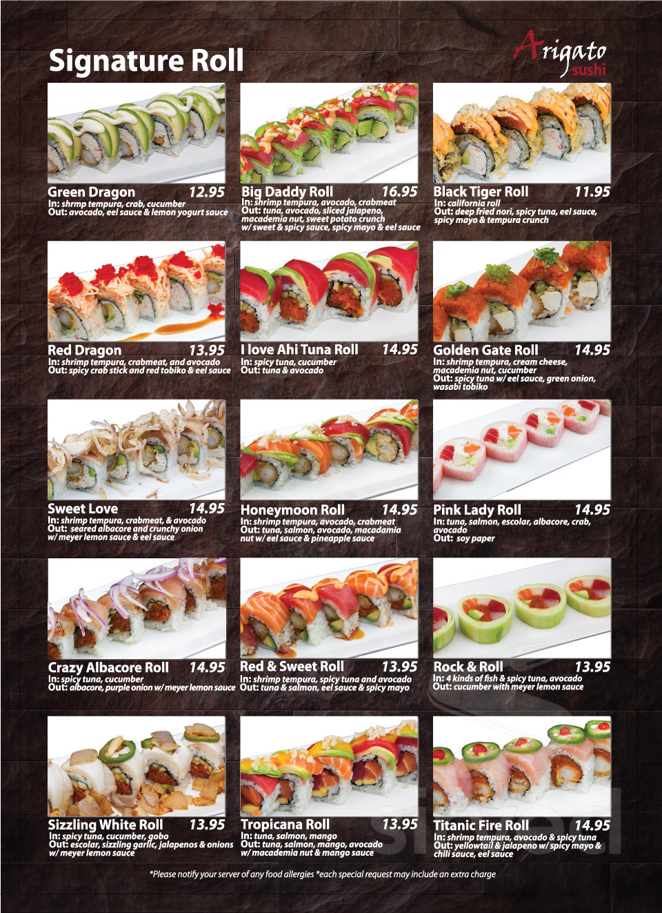 Arigato Sushi menu in Salinas, California, USA