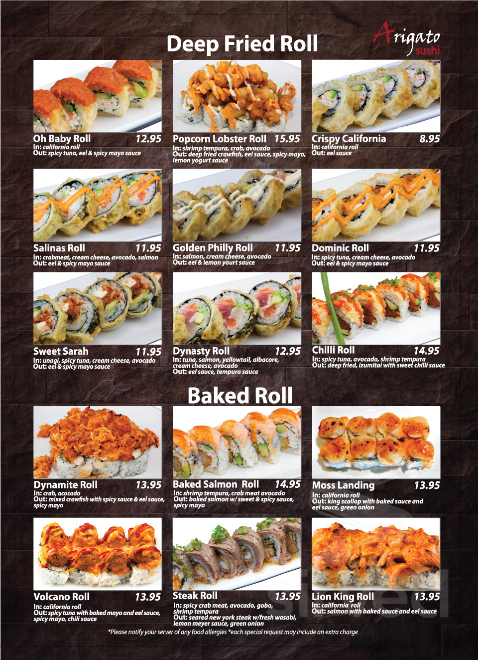 Arigato Sushi menu in Salinas, California, USA