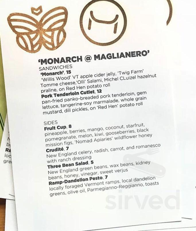 Menu - Burlington VT's Monarch and the Milkweed | Sirved