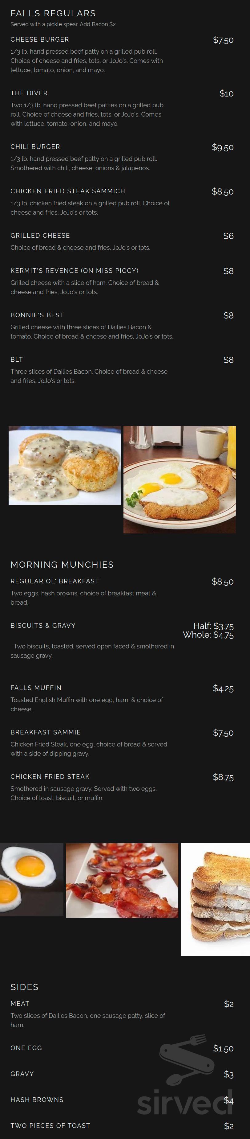 The Falls View Tavern menu in Oregon City, Oregon, USA