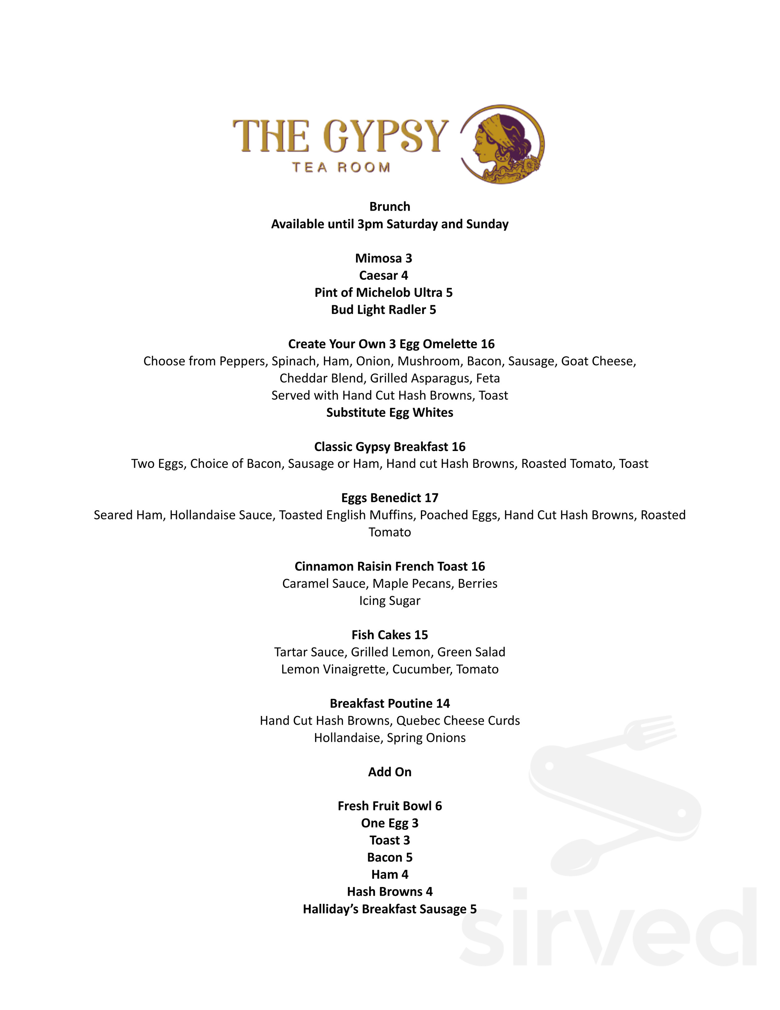 Menu - St. John's NL's The Gypsy Tea Room | Sirved