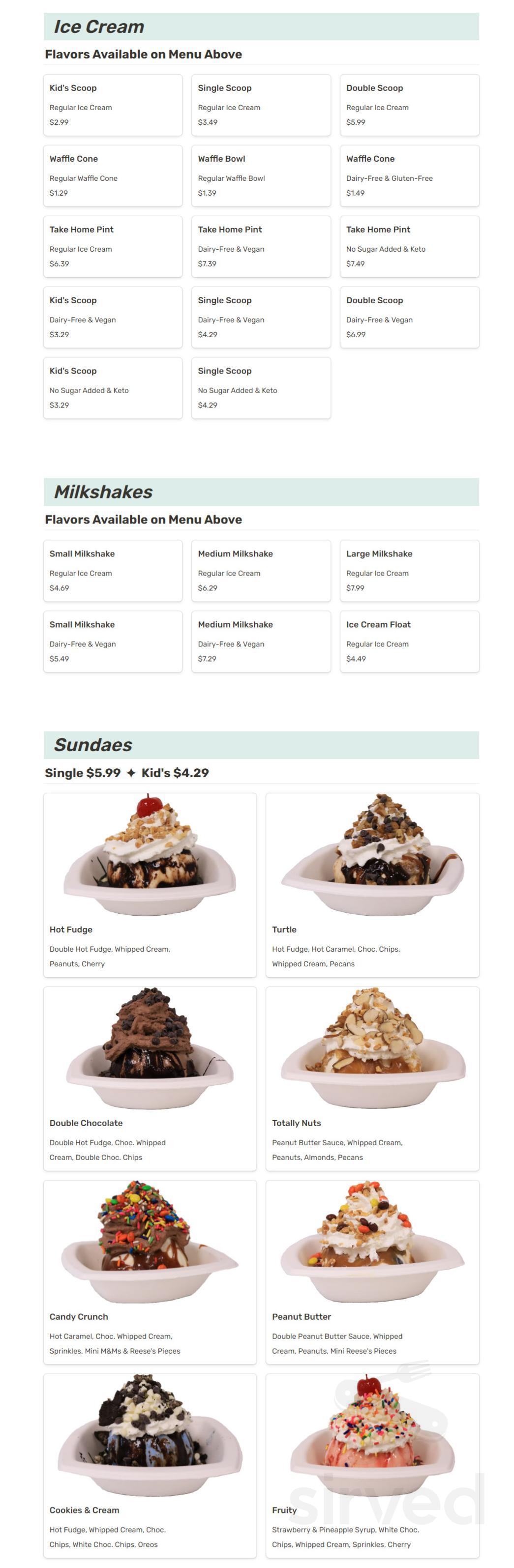 Lazy Cow Creamery menu in Cookeville, Tennessee, USA