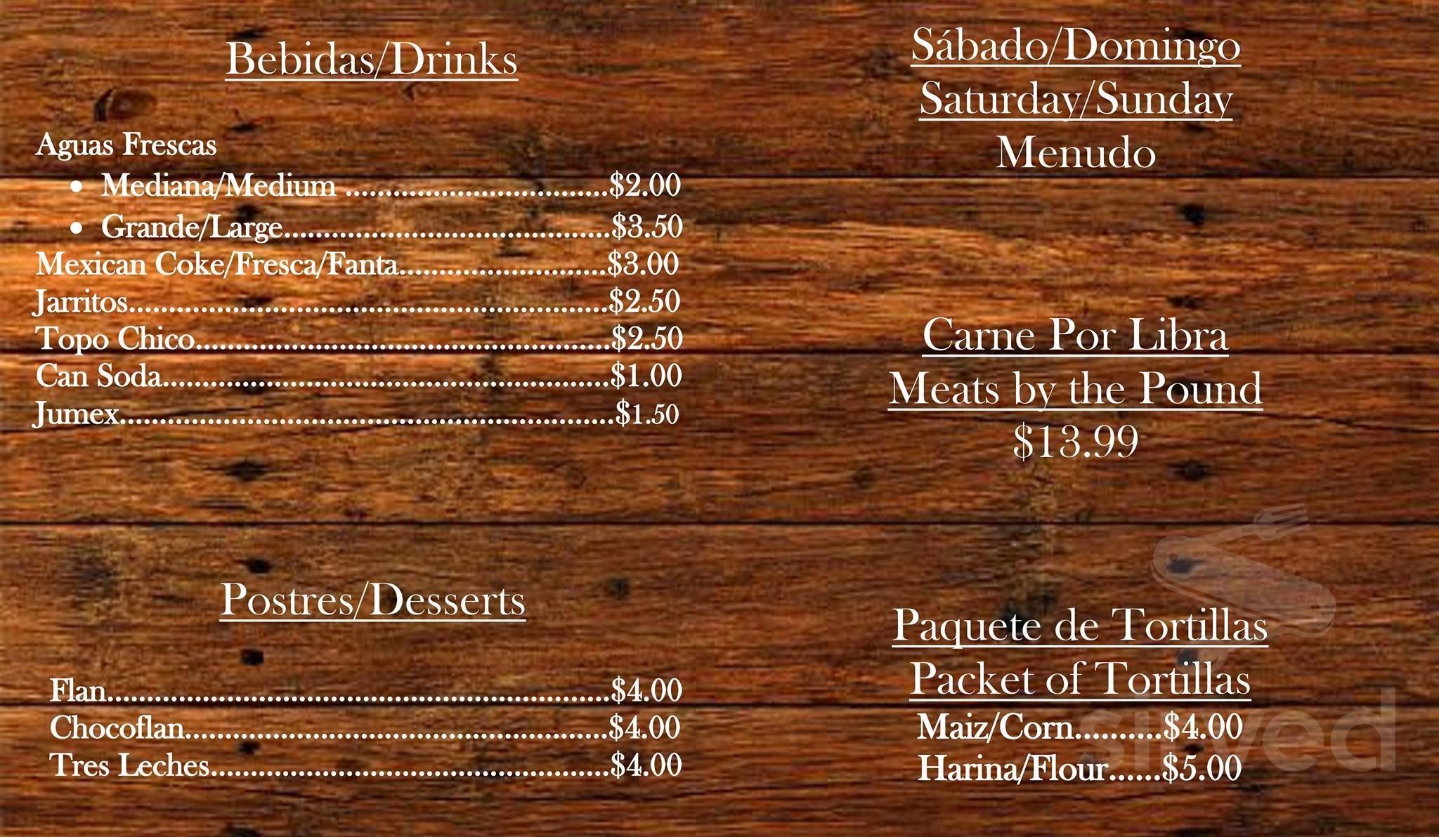 Menu - Alexandria LA's El Trompo Regio Taqueria | Sirved