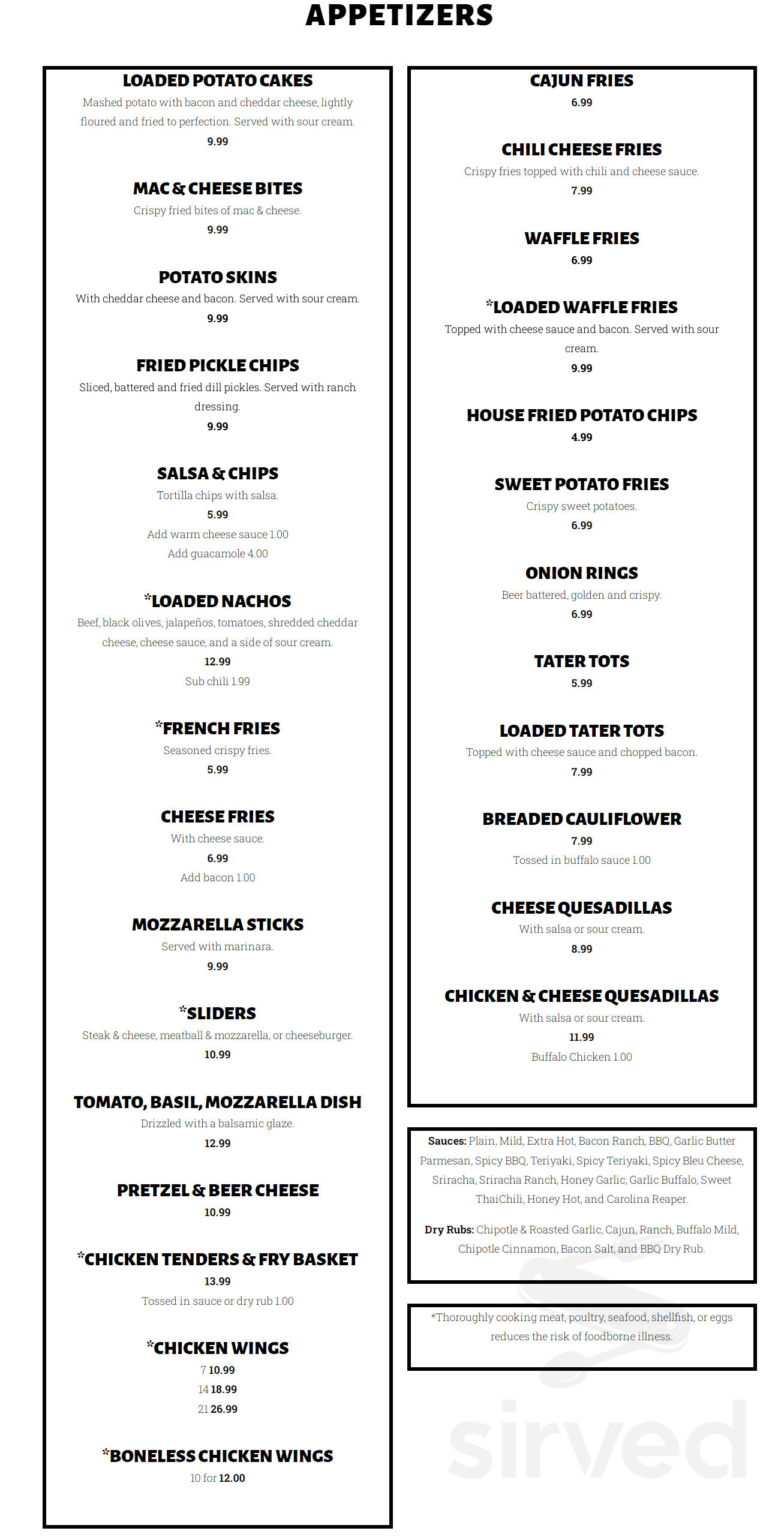 Longshots Sports Cafe menu in Uncasville, Connecticut, USA
