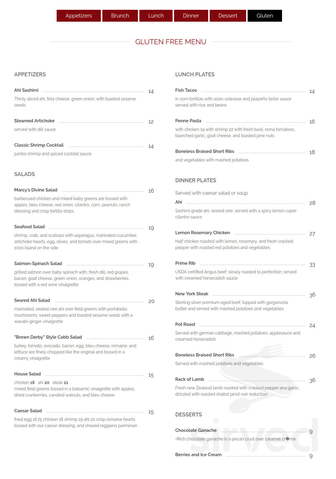 Cedar Creek Inn menu in San Juan Capistrano, California, USA