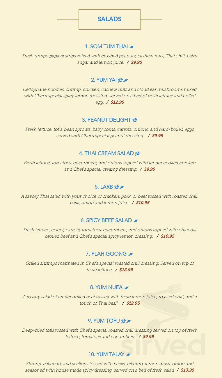 Thai Bite Thai Cuisine menu in Aliso Viejo, California, USA