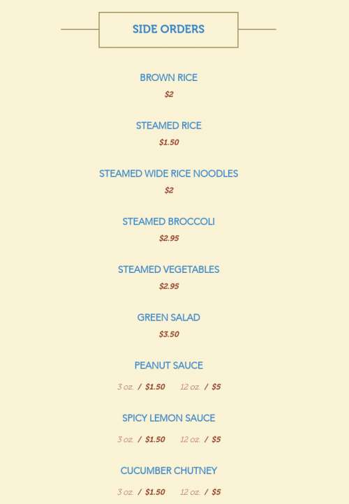 Thai Bite Thai Cuisine menu in Aliso Viejo, California, USA