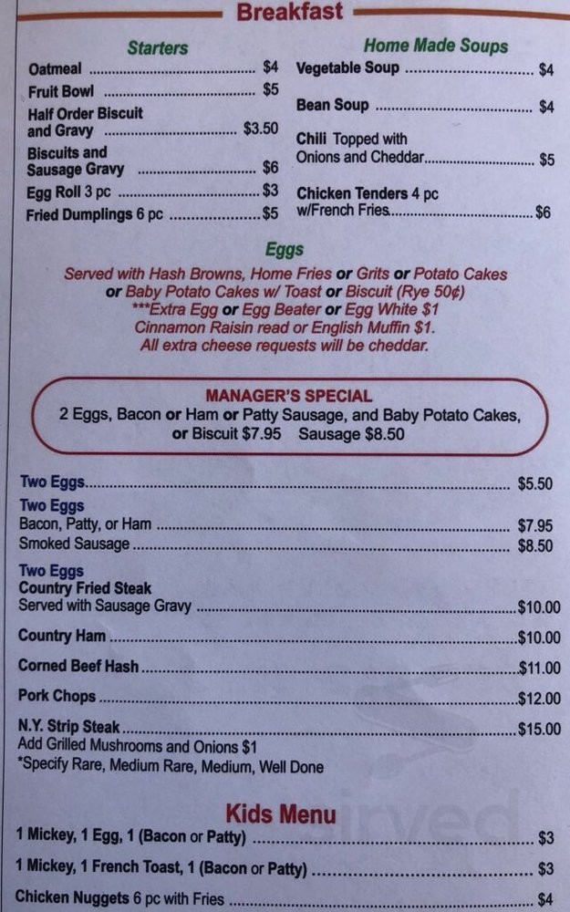 The Breakfast Place menu in Fort Walton Beach, Florida, USA