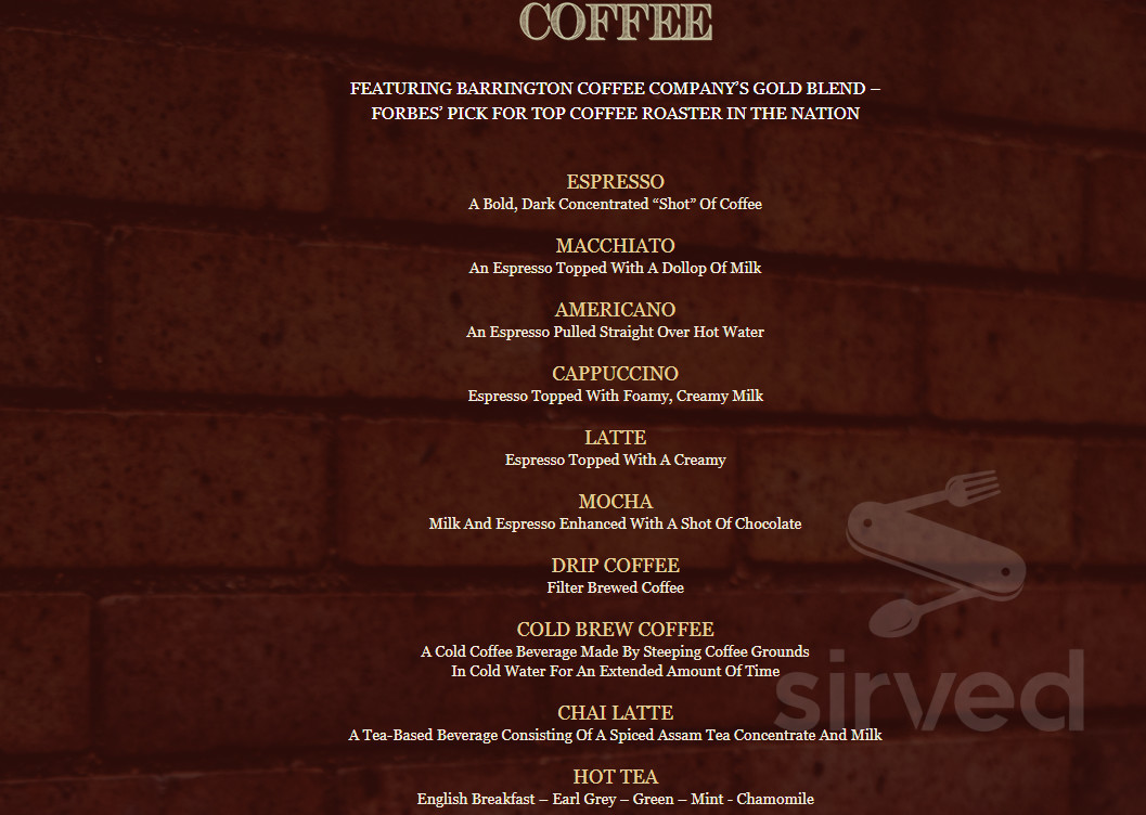 Menu for Tradesman Coffee Shop and Lounge in Boston, MA | Sirved