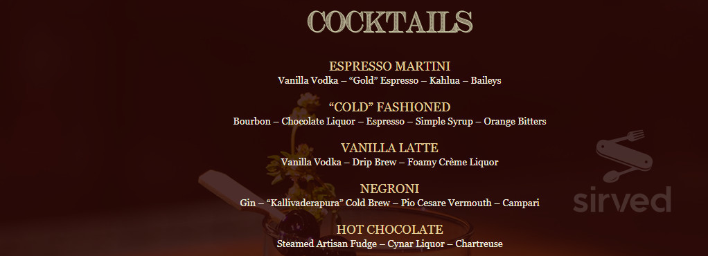 Tradesman Coffee Shop and Lounge menu in Boston, Massachusetts, USA