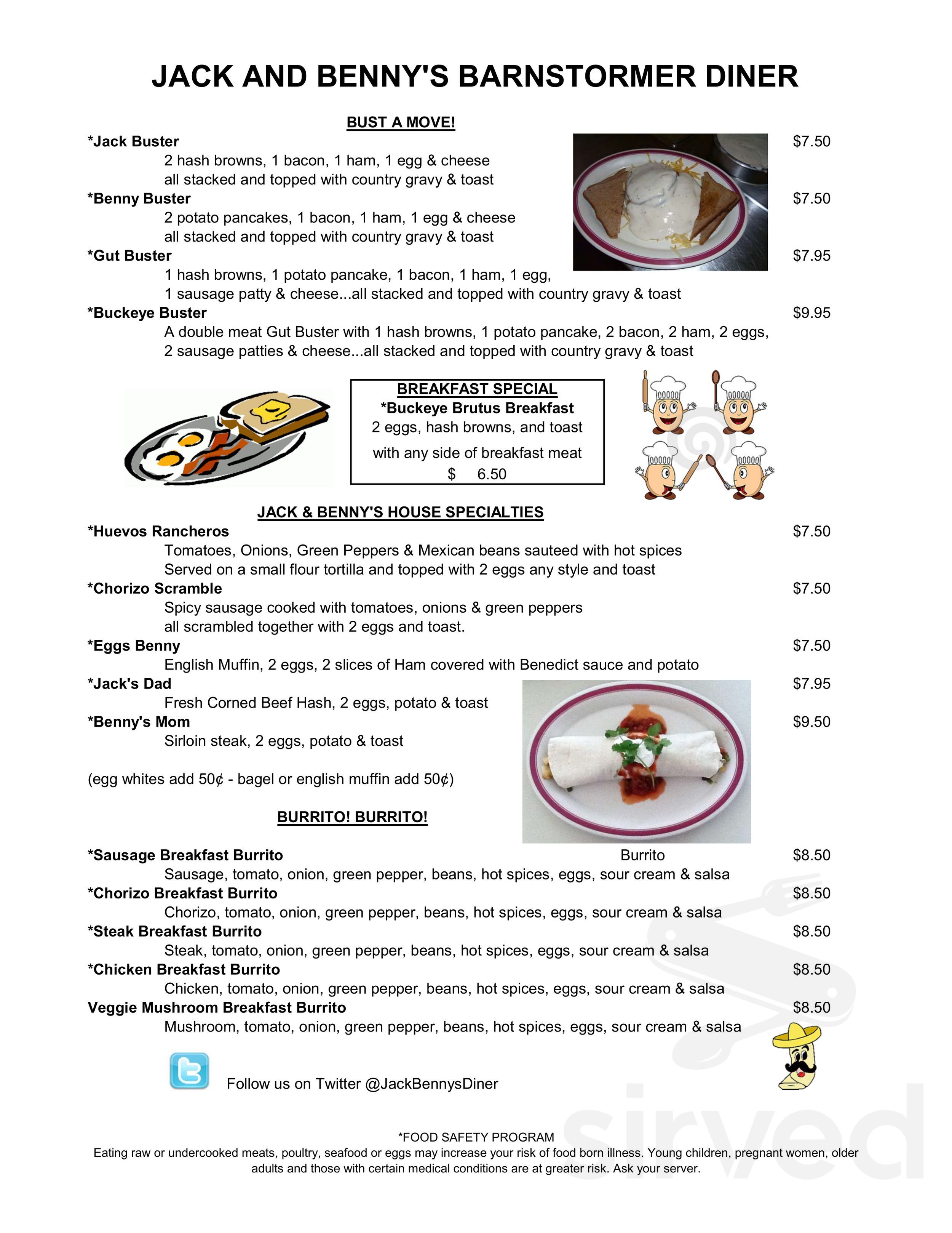 Jack & Benny's Barnstormer Diner menus in Columbus, Ohio, United States